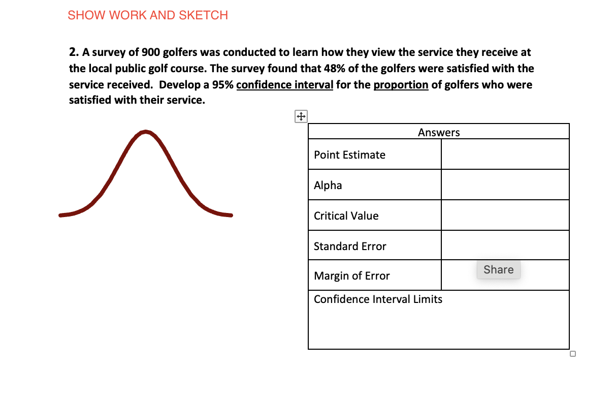 SHOW WORK AND SKETCH 2. A survey of 900 golfers was conducted to learn ...