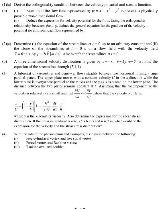 SOLVED: a) Derive the orthogonality condition between the velocity potential and stream function ...