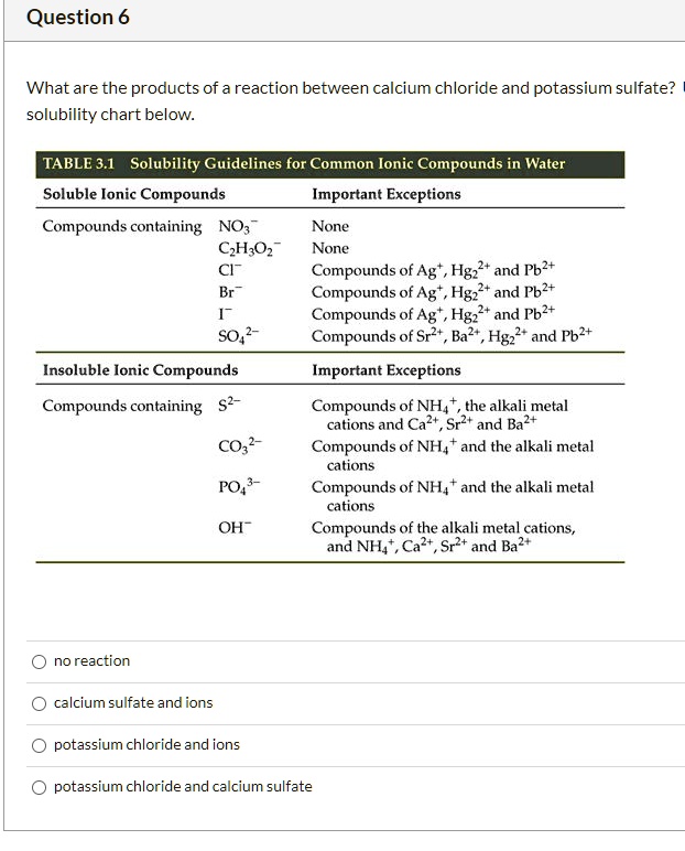 SOLVED: Question 6 What are the products of a reaction between calcium ...