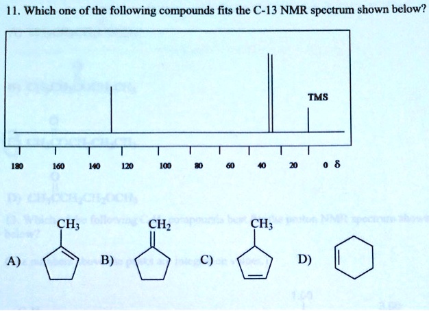 SOLVED: 1. Which one of the following compounds fits the C-13 NMR spectrum shown below? TMS CH ...