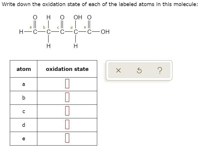 SOLVED: Write down the oxidation state of each of the labeled atoms in ...