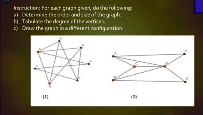Solved Instruction For Each Graph Given Do The Following A Determine The Order And Size