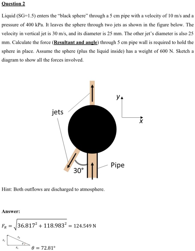SOLVED: Question 2 Liquid (SG=1.5) enters the "black sphere" through a ...