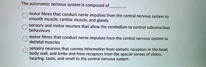 The autonomic nervous system is composed of motor fibres that conduct ...