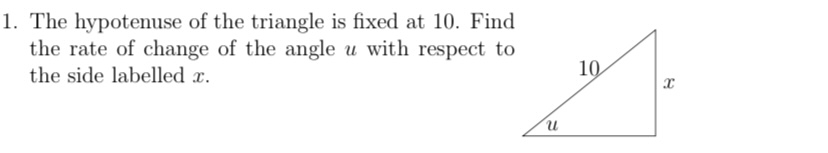 SOLVED: 1. The hypotenuse of the triangle is fixed at 10 . Find the ...