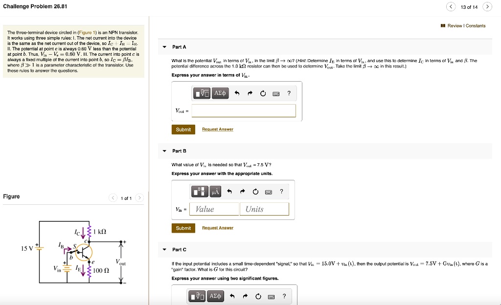 SOLVED: Challenge Problem 26.81 13 of 14 III Review I Constants The three-terminal device ...