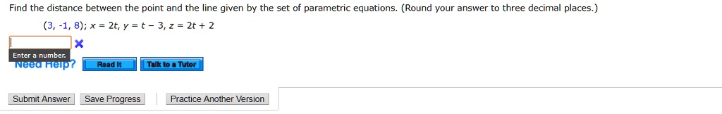 SOLVED: Find the distance between the point and the line given by the ...