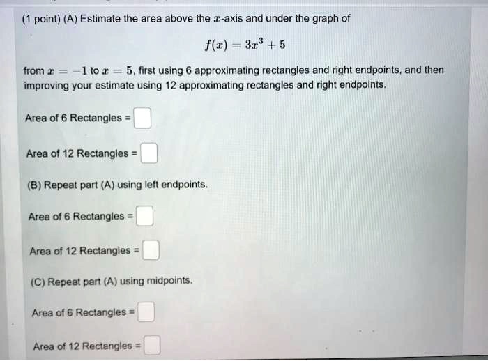 SOLVED:point) (A) Estimate the area above the T-axis and under the graph of f(z) 3r" from $ Tto ...