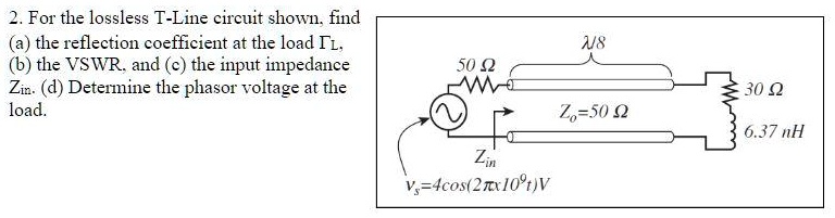 SOLVED: For the lossless T-Line circuit shown find the reflection coefficient at the load Tz the ...