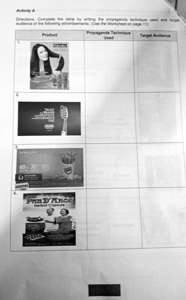 activity adirections complete the table by writing the propaganda ...