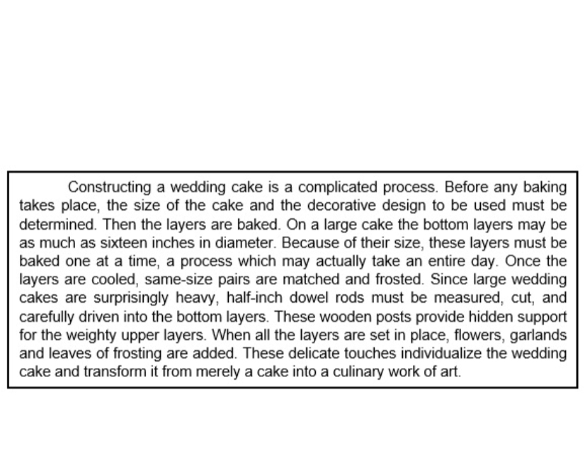 SOLVED: Constructing a wedding cake is a complicated process. Before ...