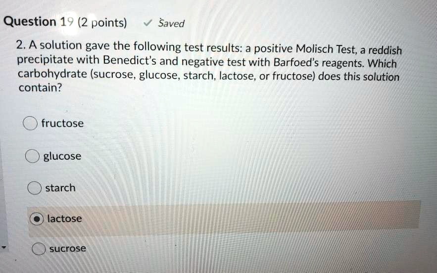 SOLVED: Question 19 (2 points) Saved 2. A solution gave the following ...
