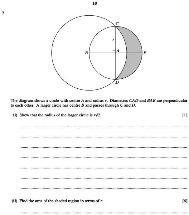 SOLVED: The diagram shows circle with centre and radius Diameters CAD and BAE are perpendicular ...