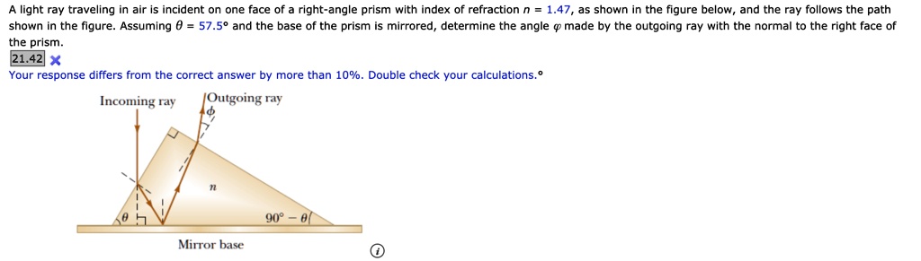 SOLVED: light ray traveling in air is incident on one face right-angle ...