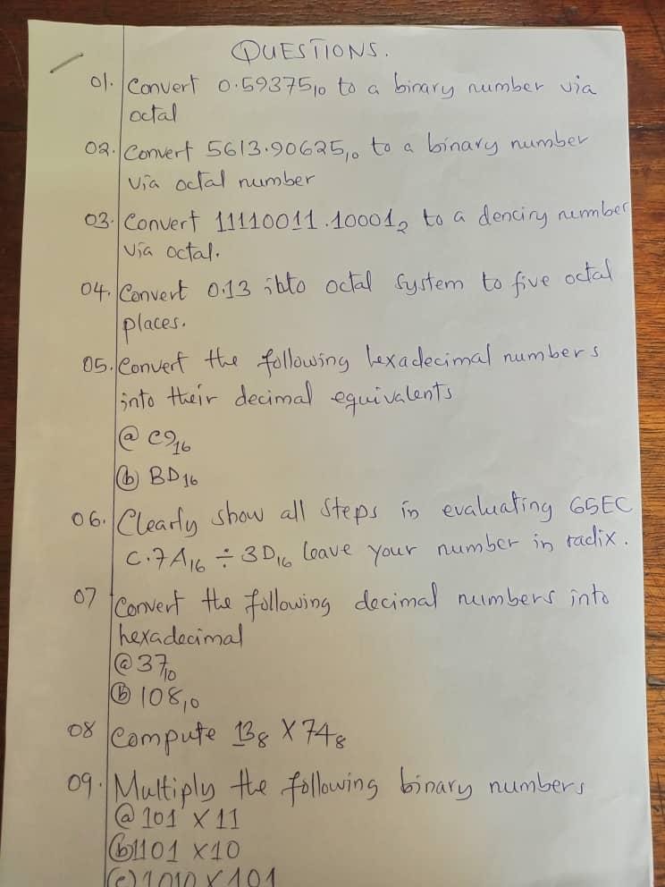 Solved Questions 01 Convert 0 59375 To A Binary Number Via Octal 02 Convert 5613 90625 To