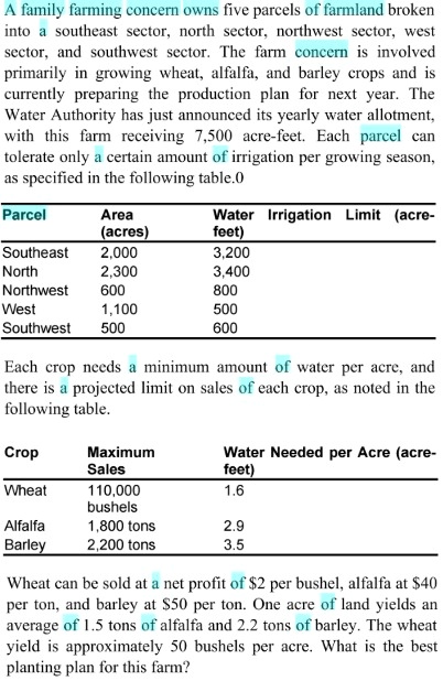 family farming concern owns five parcels of farmland broken into ...