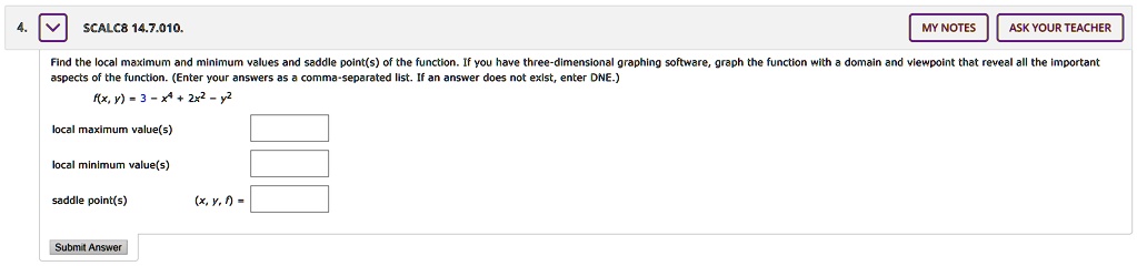 SOLVED: SCALC8 14.7.010. MY NOTES ASK YOUR TEACHER Find the Iocal ...