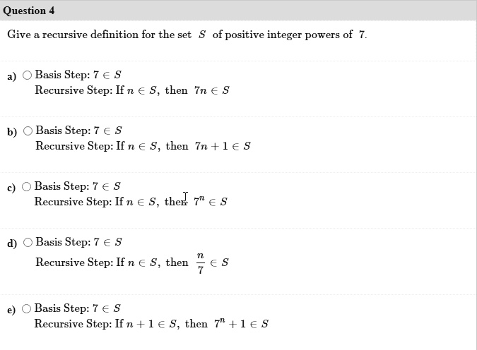 SOLVED: Question Give recursive definition for the set S of positive ... SOLVED: Question Give recursive definition for the set S of positive ...
