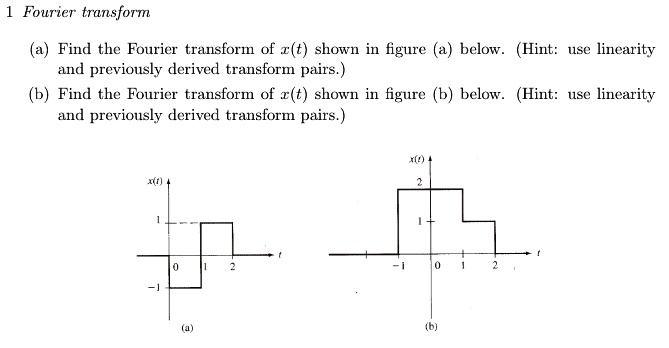 SOLVED: Fourier Transform (a) Find the Fourier transform of x(t) shown ...