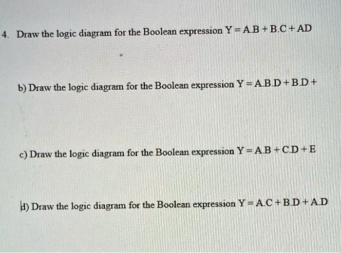 4. Draw the logic diagram for the Boolean expression Y = AB + BC + AD b ...