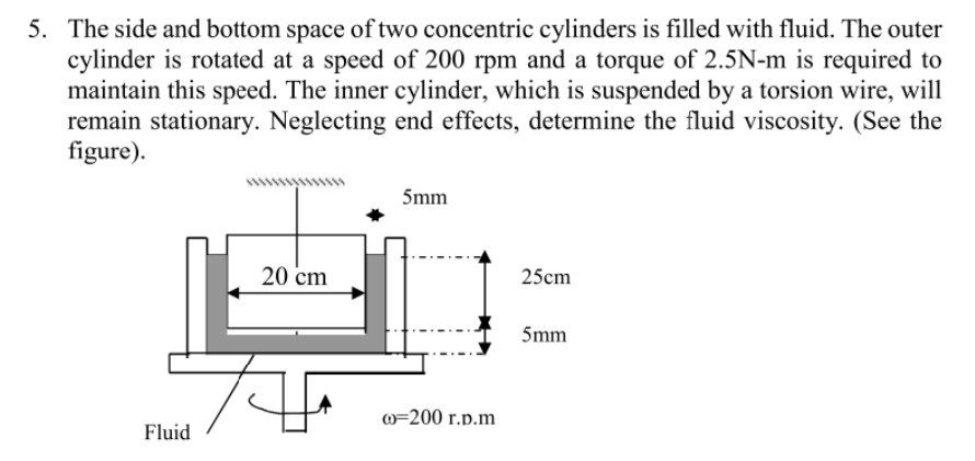 5. The side and bottom space of two concentric cylinders is filled with ...