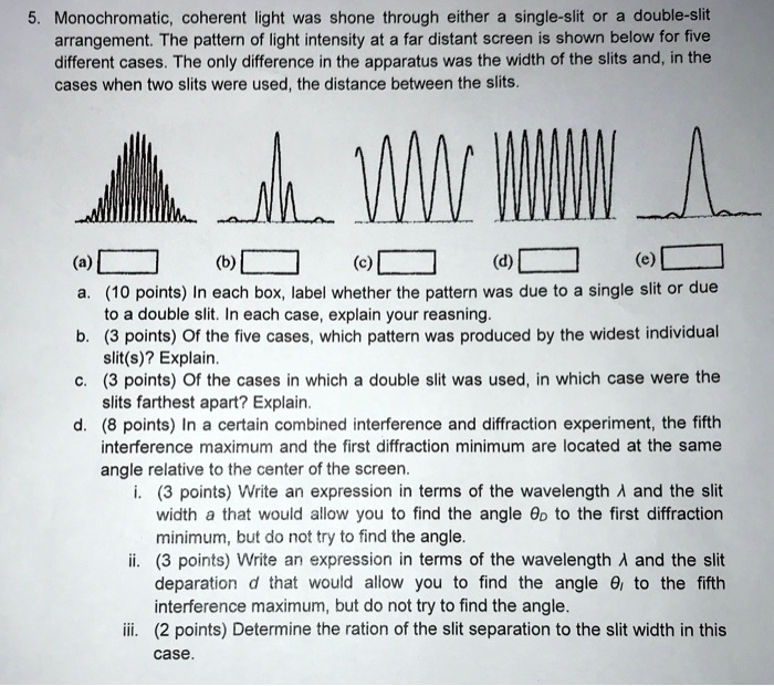 SOLVED: 5. Monochromatic, coherent light was shone through either a ...