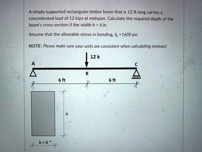 A simply supported rectangular timber beam that is 12 ft long carries a ...