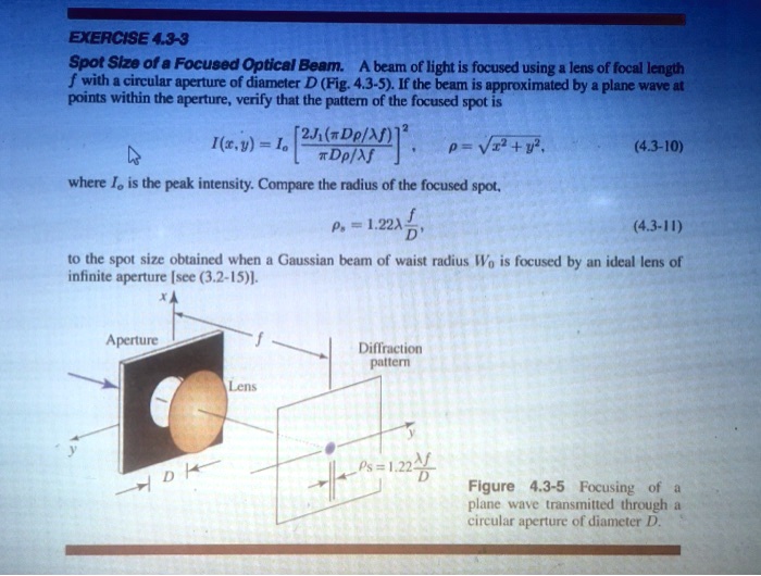 SOLVED: Exercise 4.3-3: Spot Size of a Focused Optical Beam A beam of ...