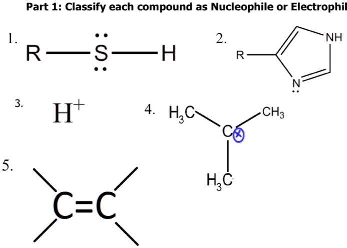 SOLVED: Part 1: Classify each compound as Nucleophile or Electrophil 1 ...