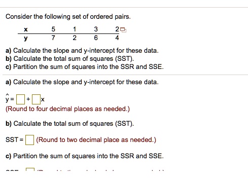 SOLVED: Consider the following set of ordered pairs_ a) Calculate the slope and y-intercept for ...
