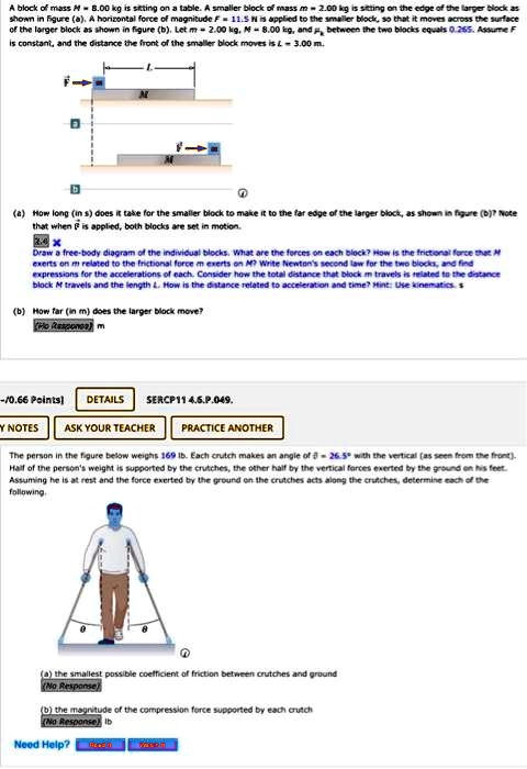 SOLVED: Texts: A block of mass M = 8.00 kg is sitting on a table. A smaller block of mass m = 2. ...