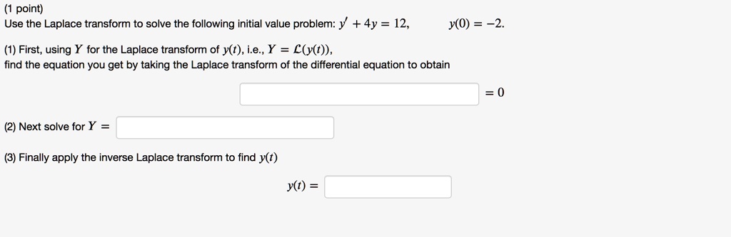 SOLVED: point) Use the Laplace transform to solve the following initial value problem: y + 4y ...