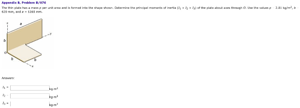 Appendix B, Problem B/076 The thin plate has a mass ρ per unit area and ...