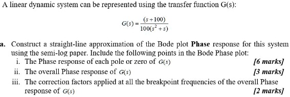 Solved A Linear Dynamic System Can Be Represented Using The Transfer Function Gs 100s S