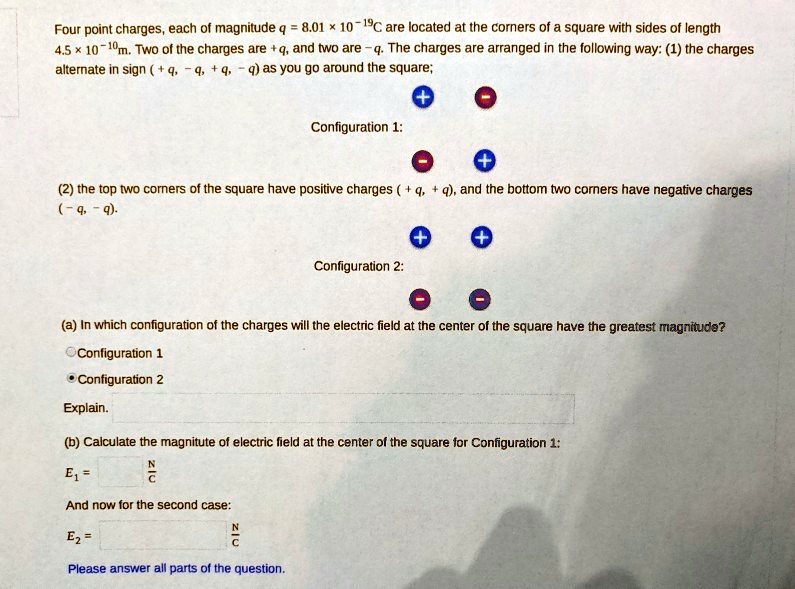 SOLVED: Four point charges, each of magnitude 4 8.01 * 10 19C are ...