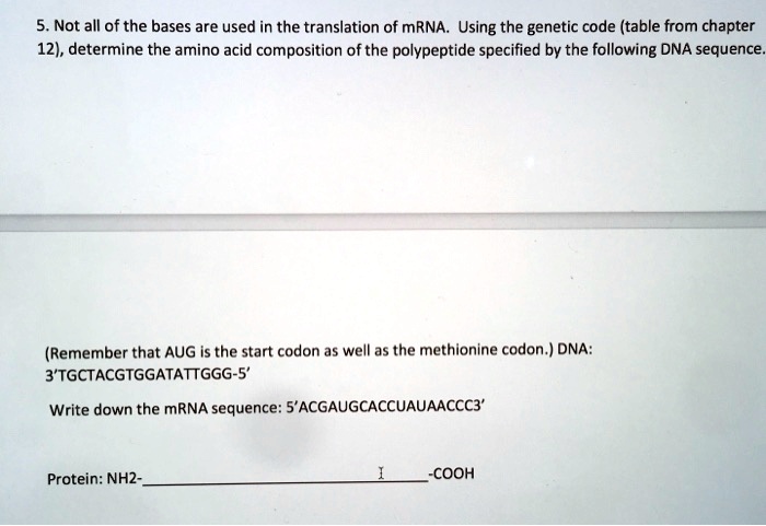 SOLVED: Not all of the bases are used in the translation of mRNA. Using the genetic code (table ...
