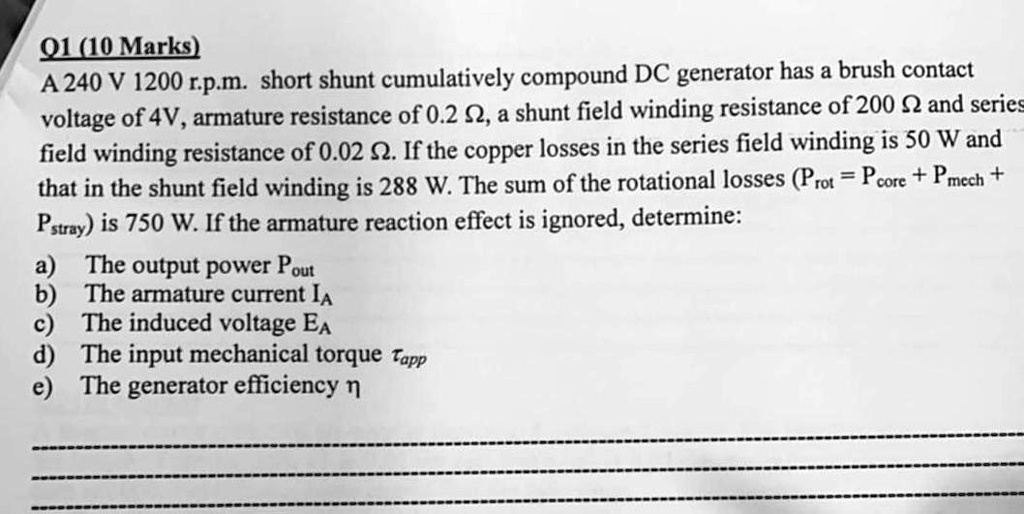 q110 marks a240 v 1200 rpm short shunt cumulatively compound dc ...