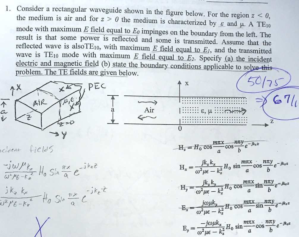 SOLVED: Consider a rectangular waveguide shown in the figure below. For the region z 0 the ...