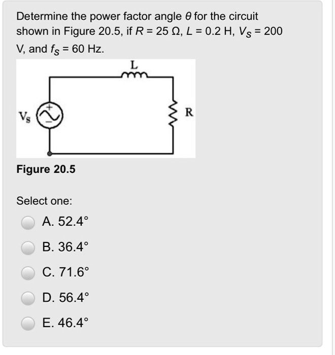 Determine the power factor angle θfor the circuit shown in Figure 20.5 ...