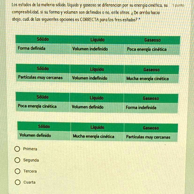SOLVED: Es para hoy porfa ayuda Los estados de la materia sólido ...