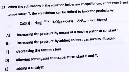 SOLVED: Equilibrium at Pressure: Shifting the Equilibrium of the ...