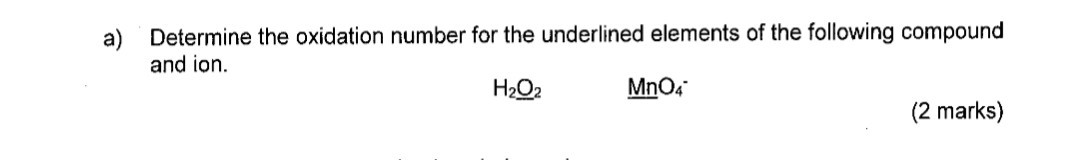 SOLVED: a) Determine the oxidation number for the underlined elements ...