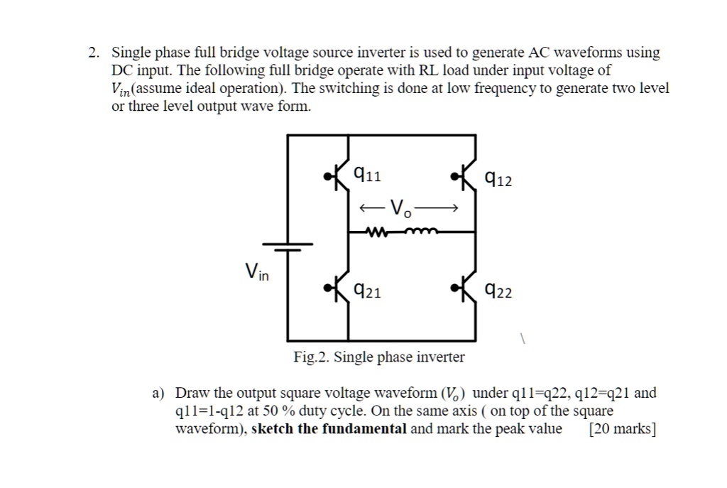 SOLVED: Single-phase full bridge voltage source inverter is used to generate AC waveforms using ...