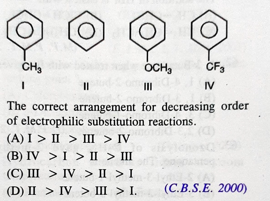 SOLVED: 'The correct arrangement for decreasing order of electrophilic ... SOLVED: 'The correct arrangement for decreasing order of electrophilic ...