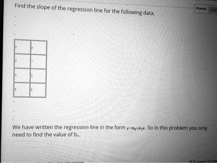 SOLVED: Find the slope ofthe regression line for the 'following data. Pelut We have written the ...