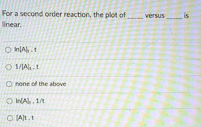 SOLVED: For a second-order reaction, the plot is linear: versus is In ...