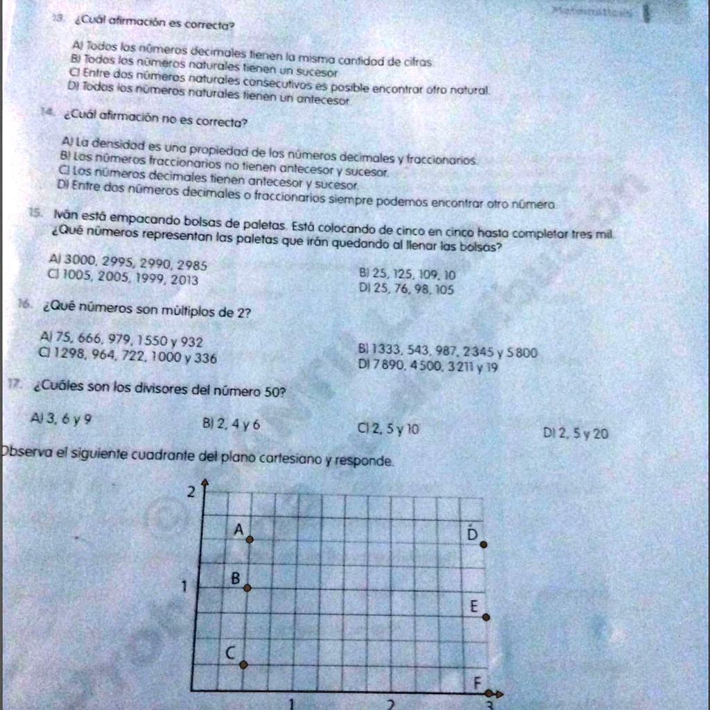 SOLVED: ¿Cuál afirmación es correcta ? A) Todos los números decimales ...