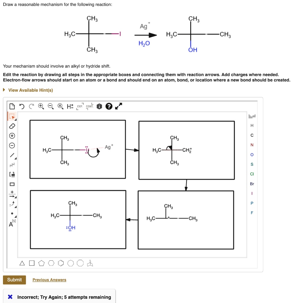 Draw a reasonable mechanism for the following reaction: CH3 CH3 Ag H2C H CH3 H2O CH3 OH Your ...