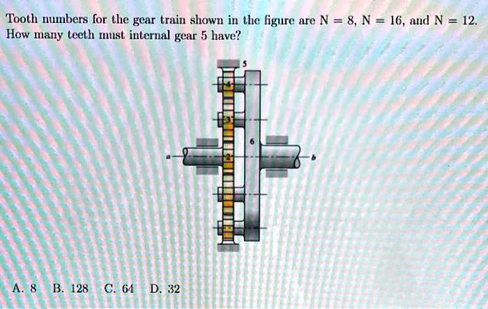Tooth numbers for the gear train shown in the figure are N = 8, N = 16 ...