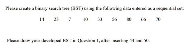 Solved Please Create A Binary Search Tree Bst Using The Following 6459